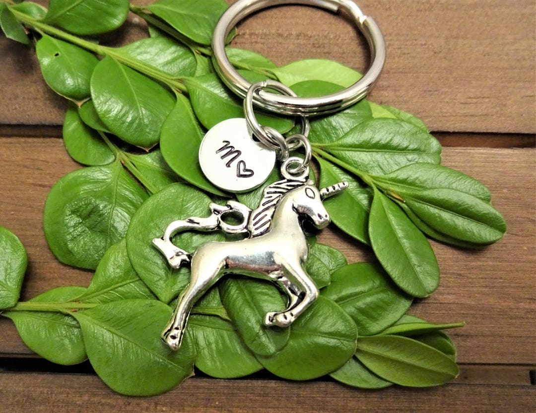 LARGE UNICORN KEYCHAIN With Initial Charm - Unicorn is the Same on Both ...