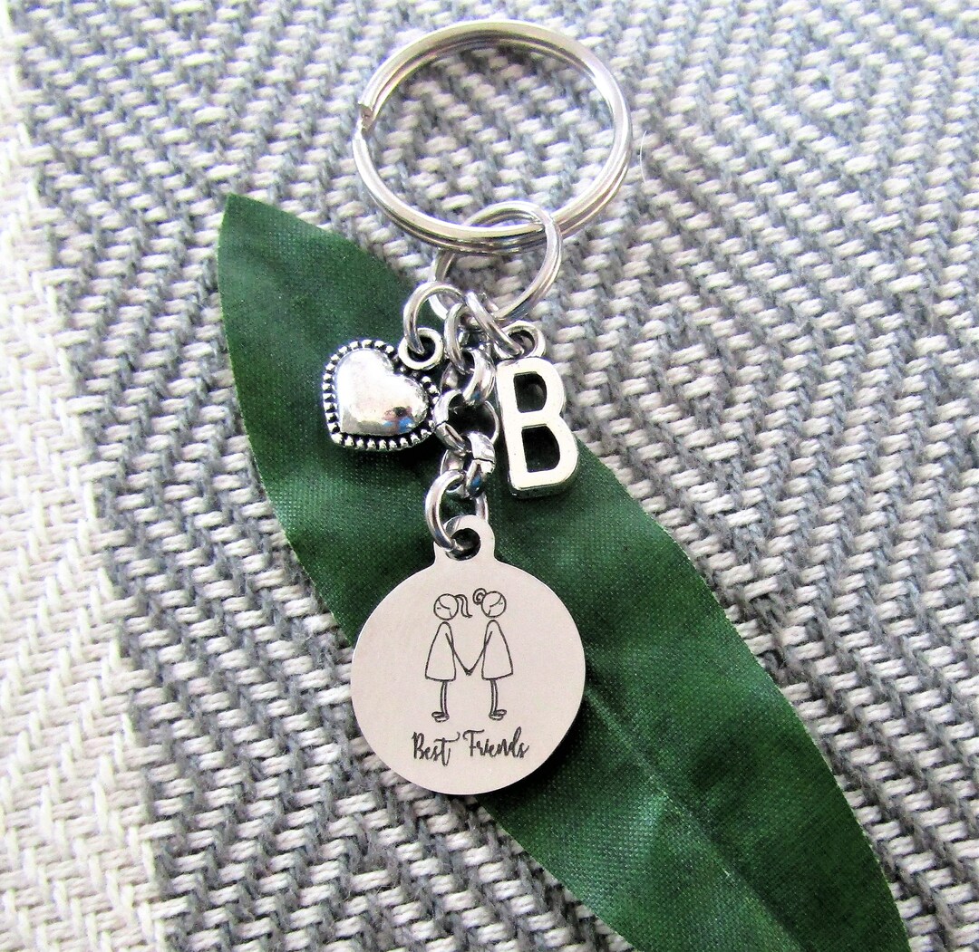 BEST FRIENDS KEYCHAIN With Heart and Personalized W Initial Charm ...