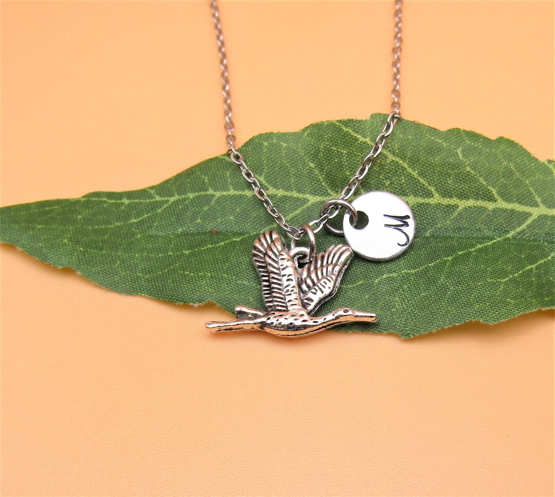 GOOSE NECKLACE in Silver Tone Personalized With Initial Charm on a ...