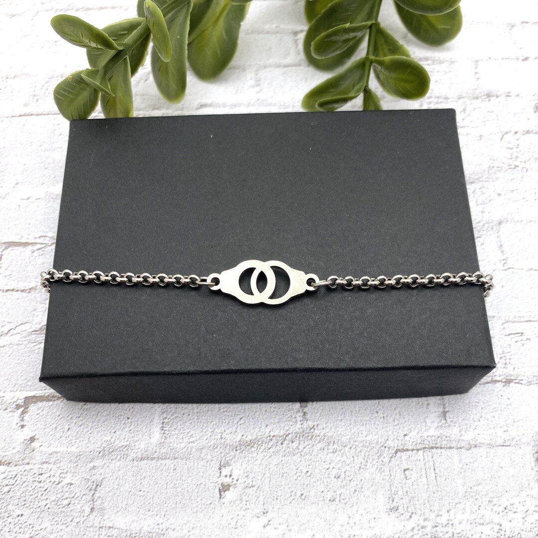 Stainless Steel HANDCUFF BRACELET on Small 2.5mm Box Chain 1 Piece ...