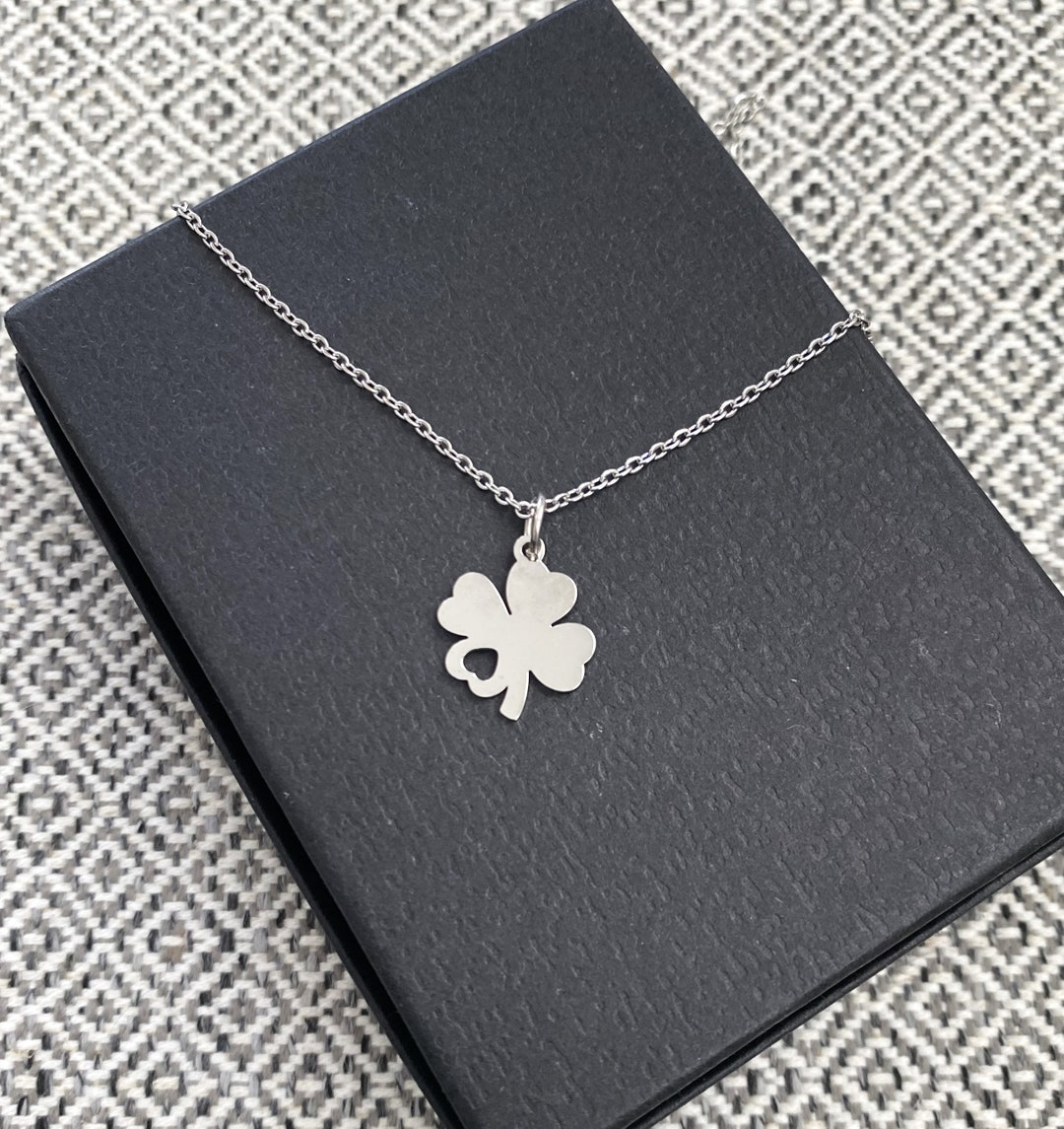 Stainless Steel 4 LEAF CLOVER NECKLACE - 17mm Shiny Clover With Small ...