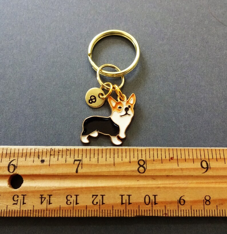 CORGI DOG KEYCHAIN With Initial Charm Gold Brown Black - Etsy