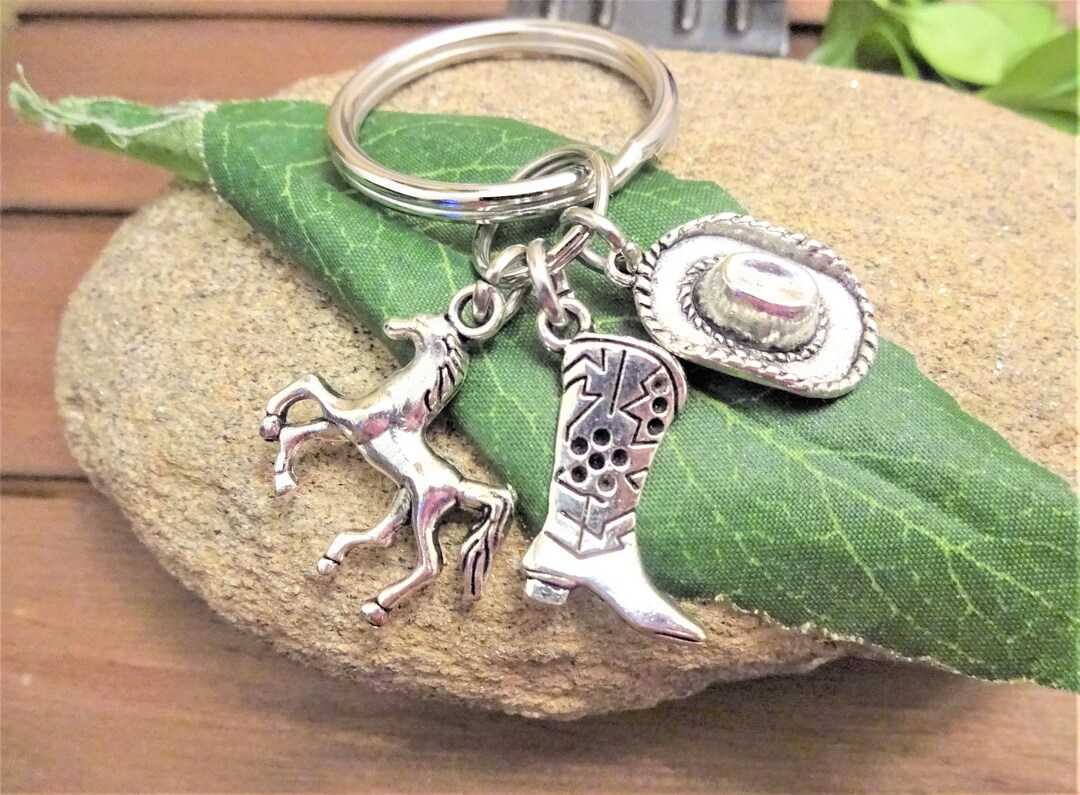 HORSE, BOOT, HAT Keychain - Silver Boot Country Western Cowboy Cowgirl ...
