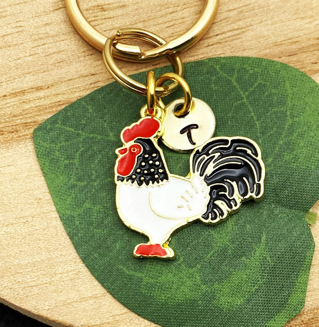 Small CHICKEN KEYCHAIN Personalized With Initial Charm white, Red ...
