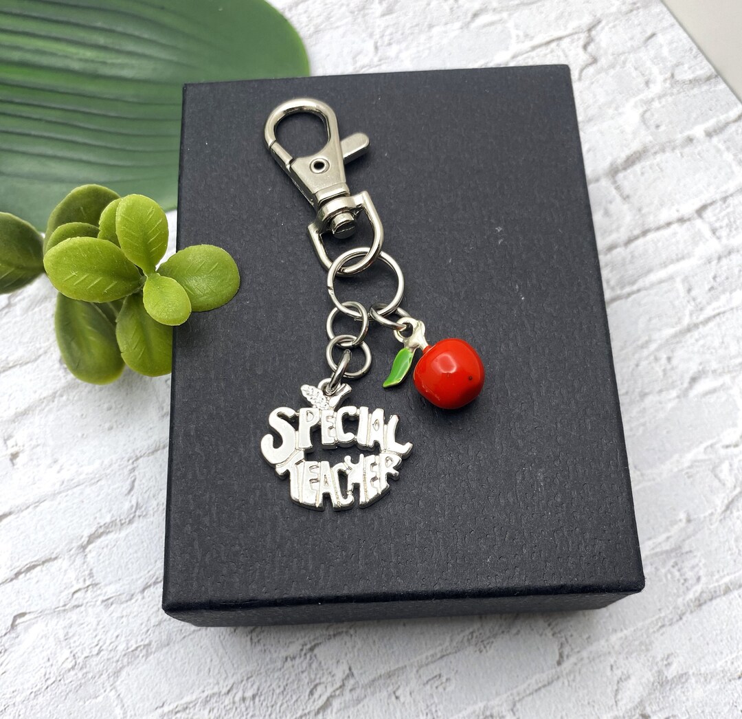 RED APPLE KEYCHAIN With "special Teacher" Charm - Gift for Teacher - 3d ...