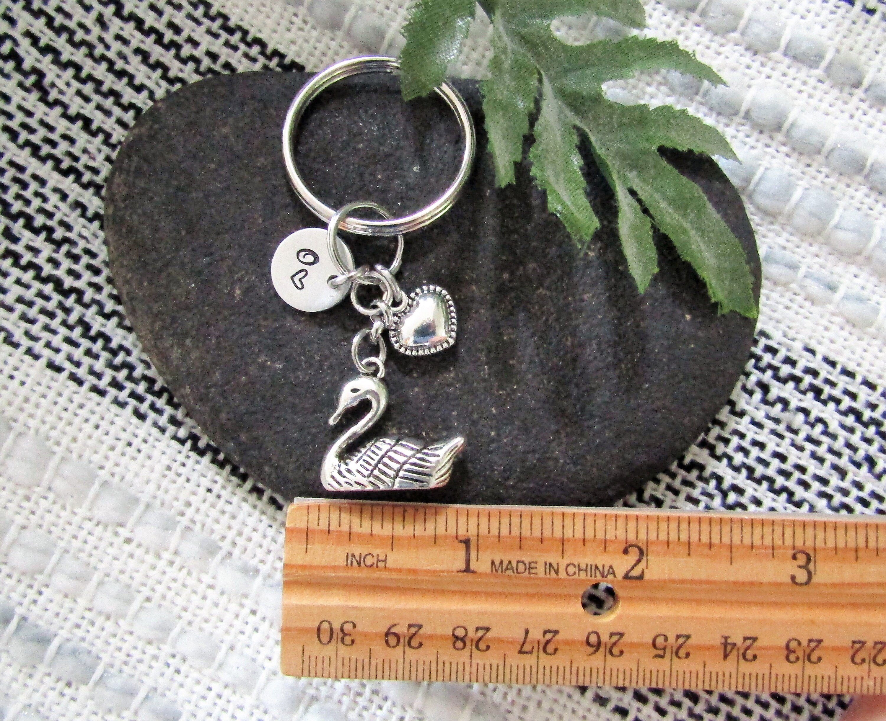GOOSE SWAN KEYCHAIN with heart & initial charm keychain | Etsy