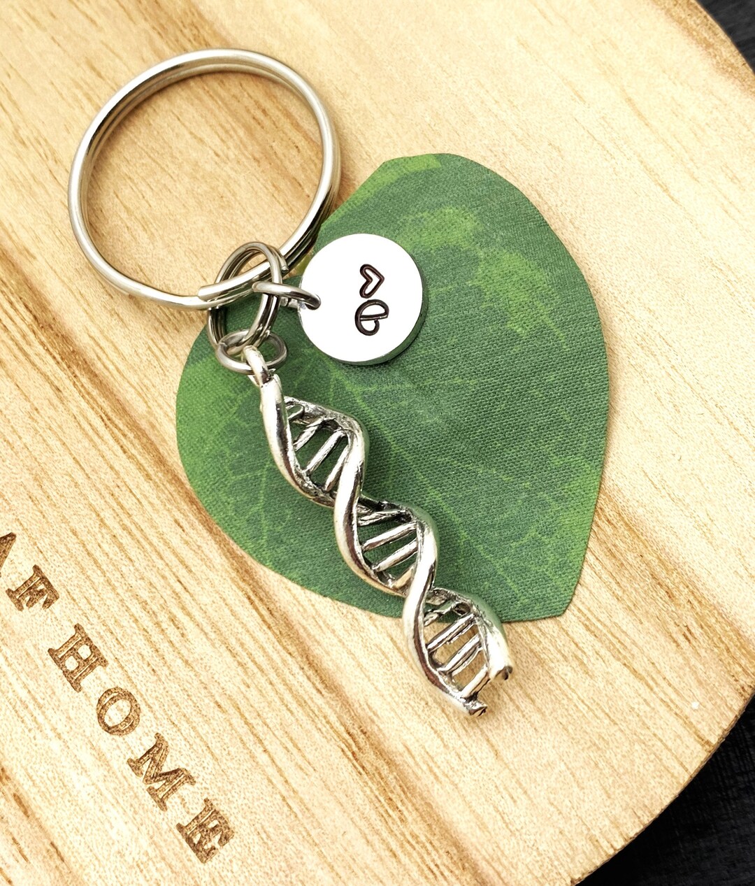DNA KEYCHAIN Personalized With Initial Charm - Larger DNA Charm (1.5 ...