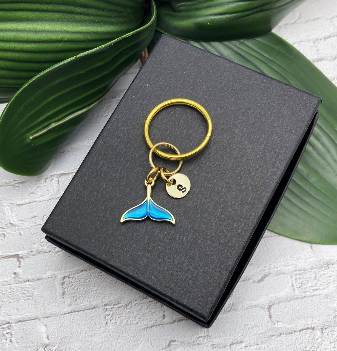 Small WHALE TAIL KEYCHAIN Personalized With Initial Charm - Blue and ...