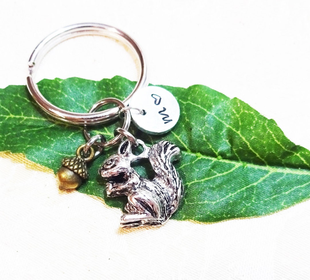 3D SQUIRREL ACORN KEYCHAIN Personalized With Initial Charm - Dark Gray ...