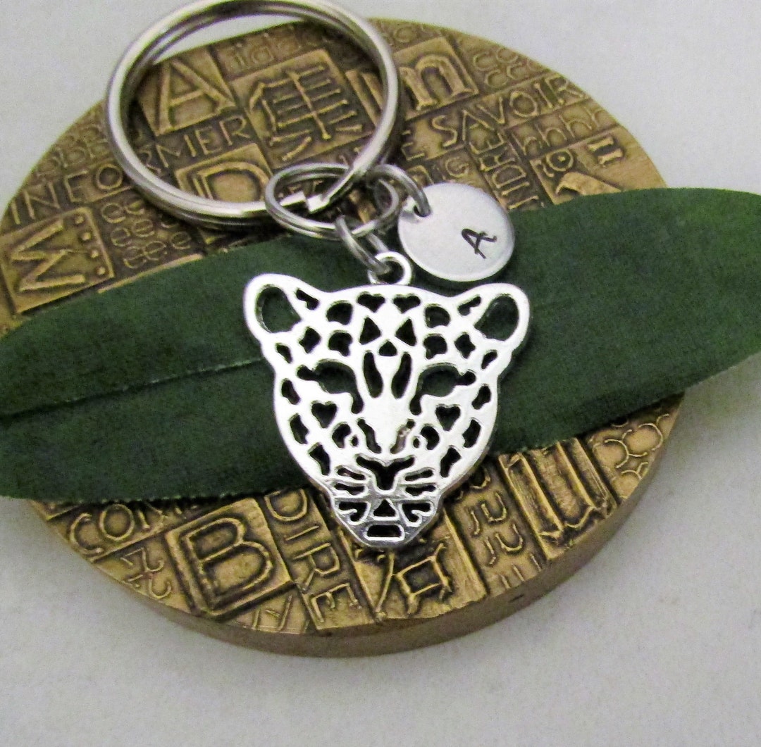 LEOPARD CHEETAH KEYCHAIN With Initial Charm - 1 1/4 Inch Leopard ...
