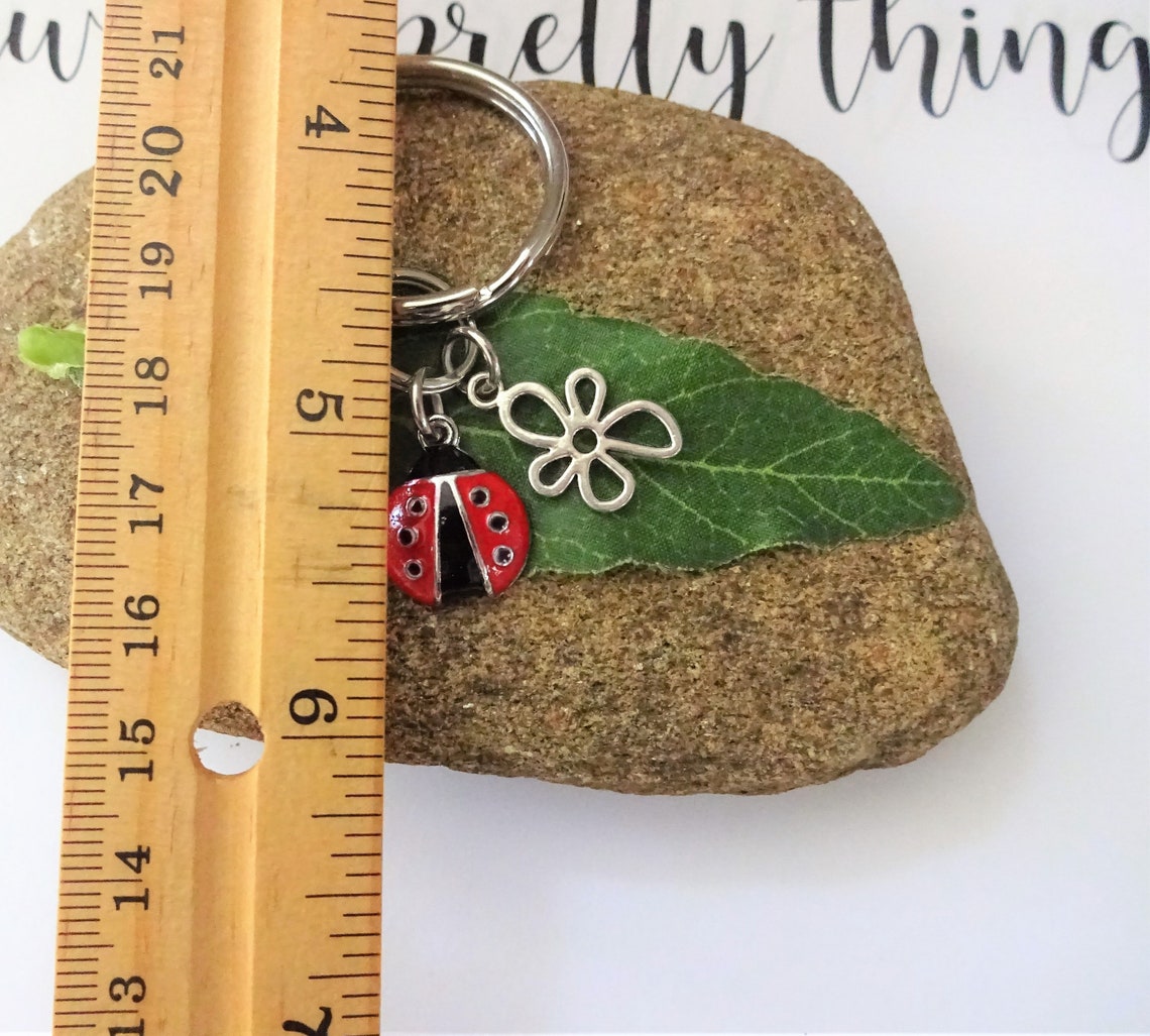 RED LADYBUG KEYCHAIN & Flower Personalized With Initial - Etsy