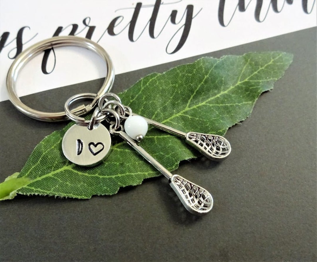LACROSSE KEYCHAIN Personalized W Initial Charm - 2 Lacrosse Sticks W ...