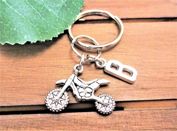 MOTORCYCLE DIRT BIKE keychain personalized with initial charm | Etsy