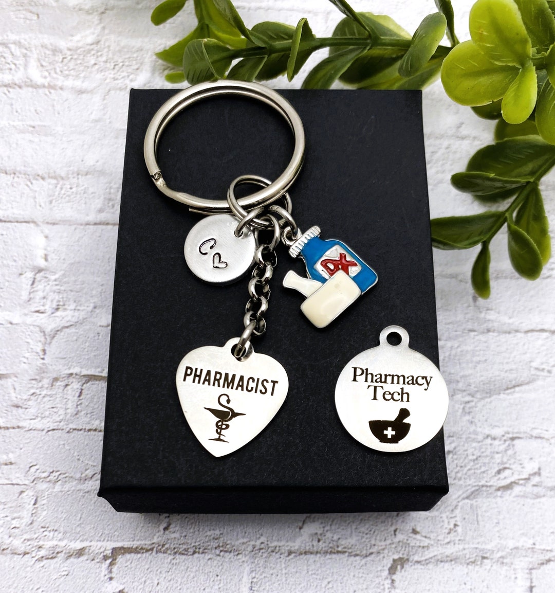 PHARMACIST or PHARMACY TECH Keychain Personalized With Initial Charm ...