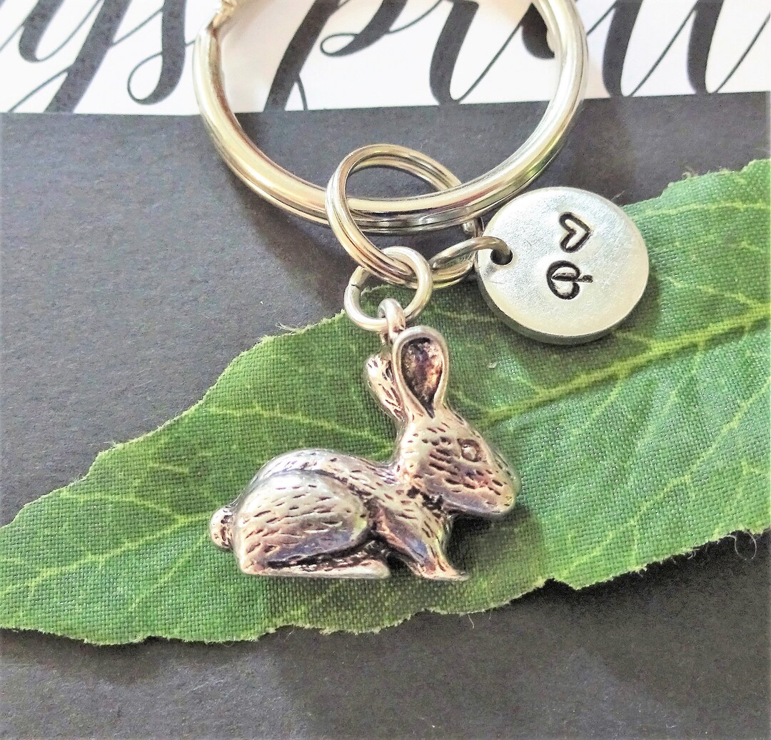 3D BUNNY RABBIT KEYCHAIN Personalized With Initial Charm Bunny Keychain ...