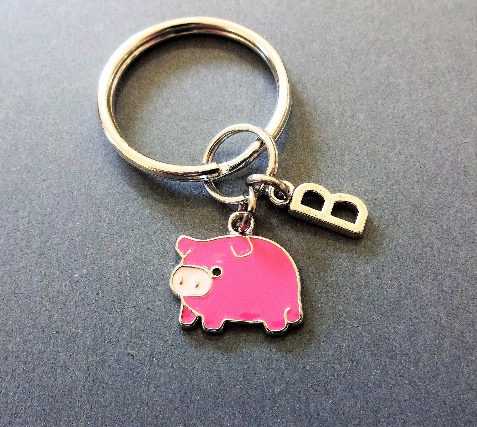 PINK PIG keychain personalized with initial charm pig | Etsy