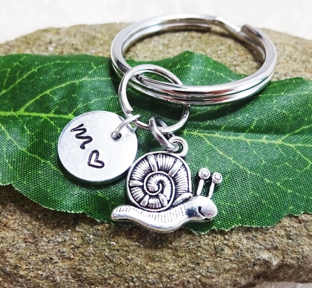 Small SNAIL KEYCHAIN Personalized With Initial Charm Snail Keychain ...