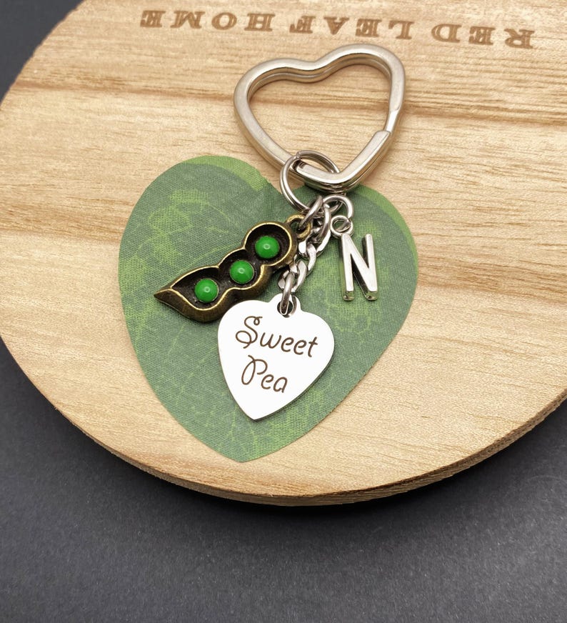 SWEET PEA KEYCHAIN Personalized With Initial Charm - "sweet Pea ...