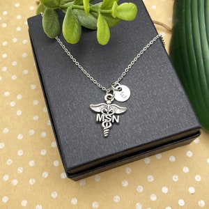 MSN Caduceus Necklace - MSN Masters of Science in Nursing Necklace on a ...