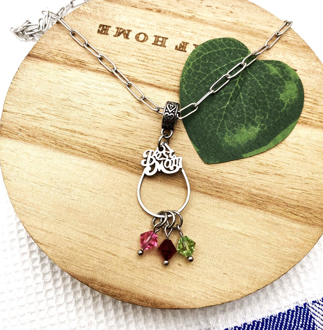 Stainless Steel "best Mom" NECKLACE Children's Birthstone Crystal(s ...