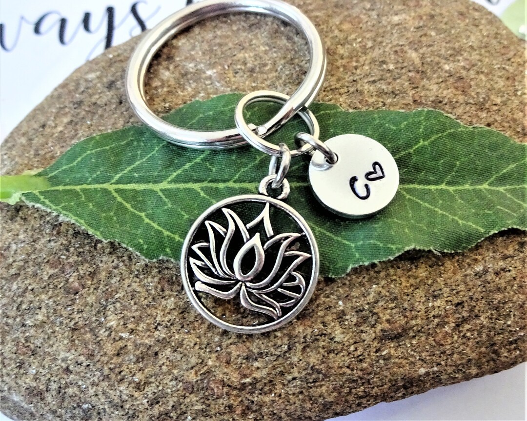 LOTUS FLOWER KEYCHAIN Personalized With Initial Charm Lotus - Etsy