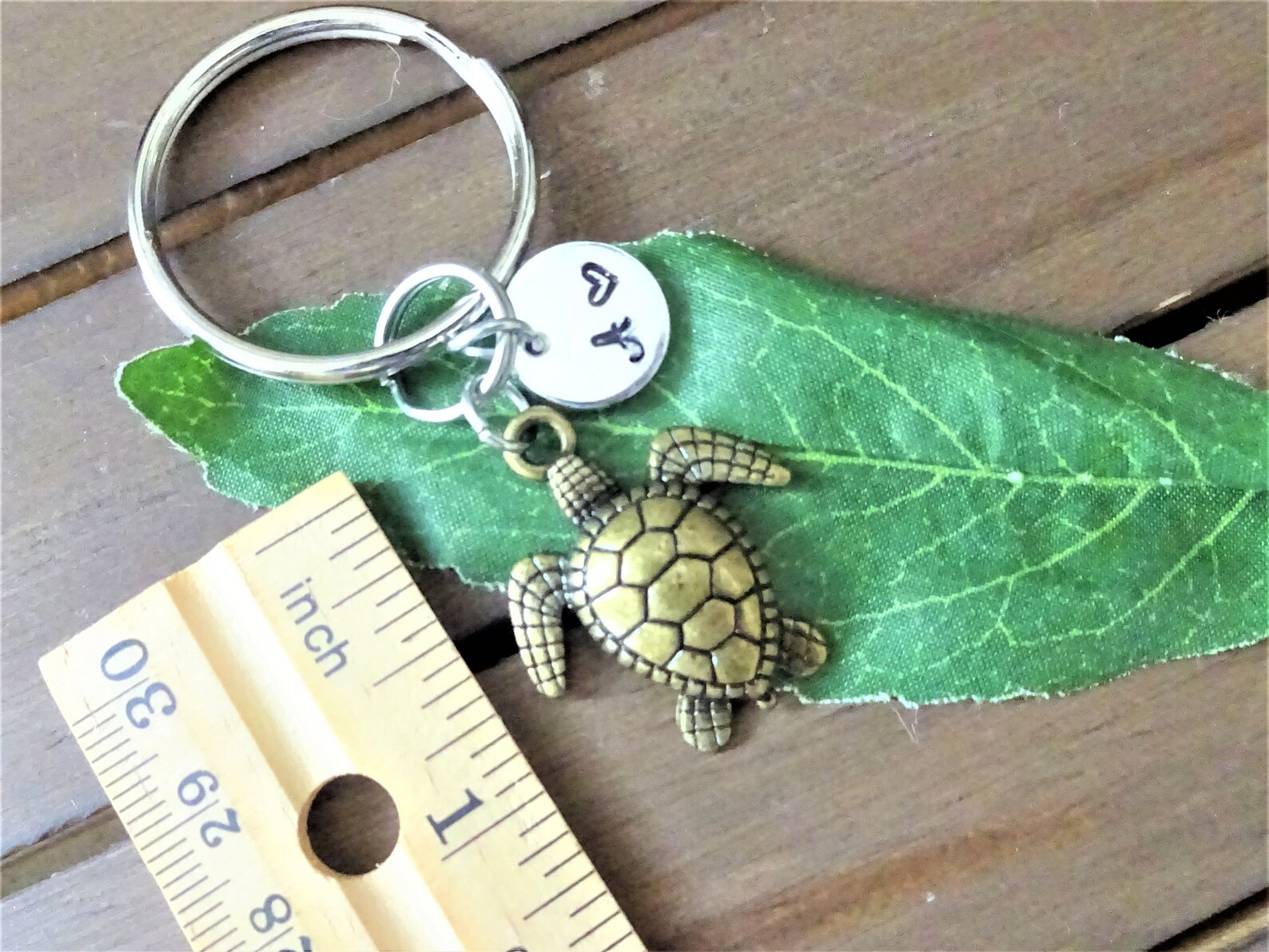 BRONZE SEA TURTLE Keychain Personalized With Initial Charm - Etsy
