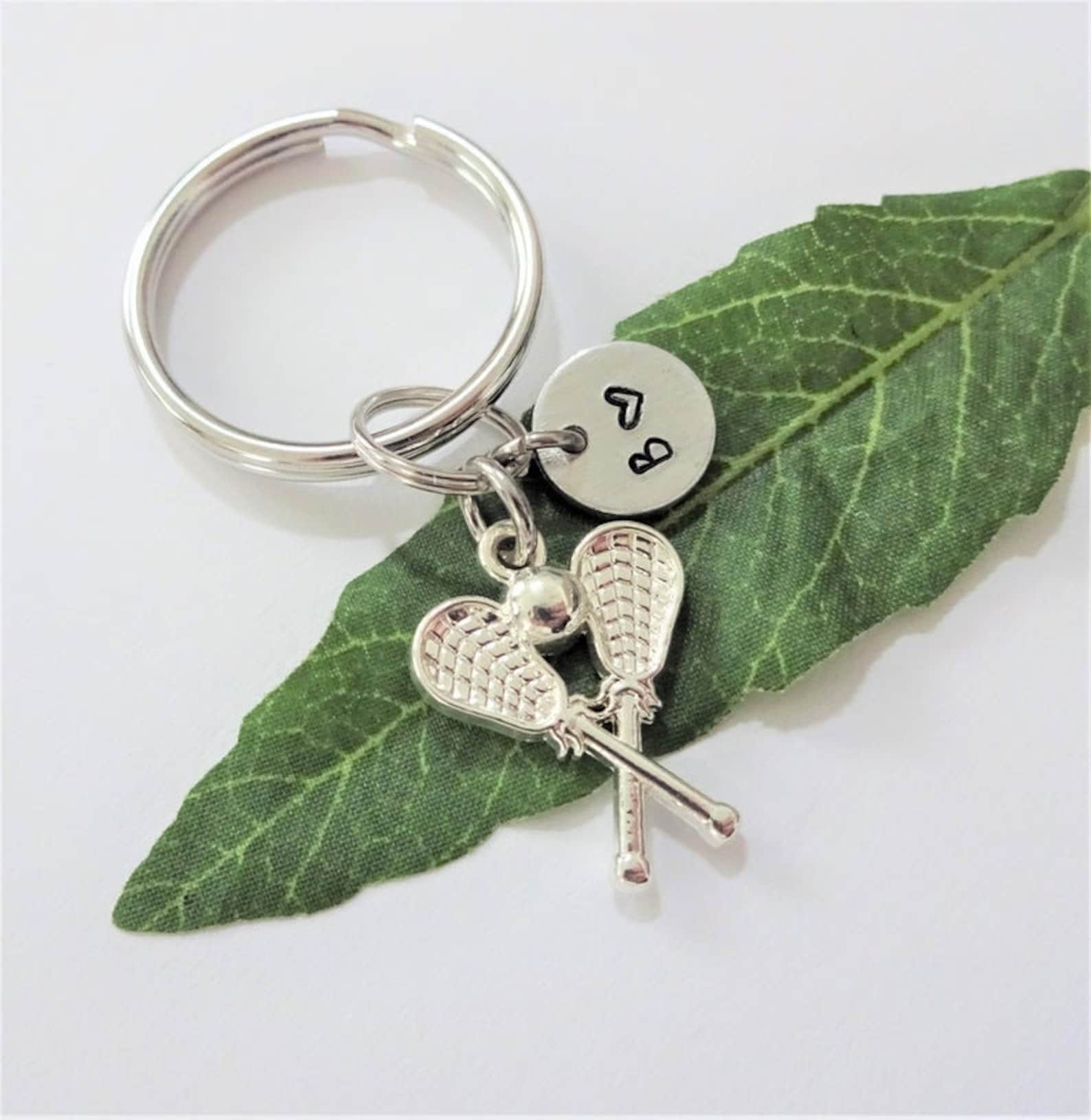 LACROSSE KEYCHAIN Personalized With Initial Charm - Silver Tone ...