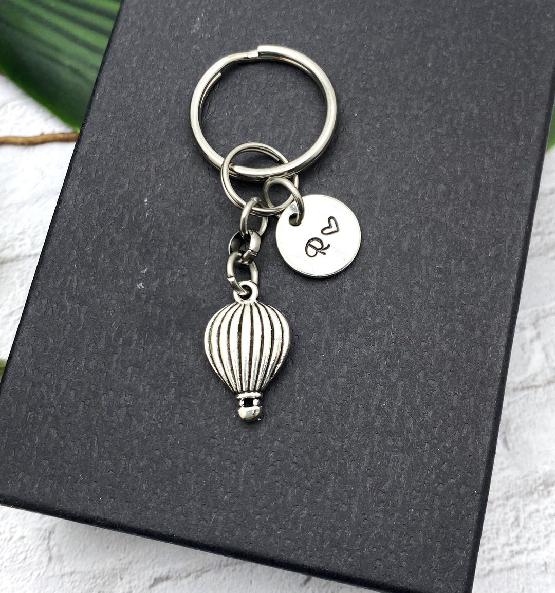 HOT AIR BALLOON Keychain With Initial Charm - Balloon Keychain, Purse ...