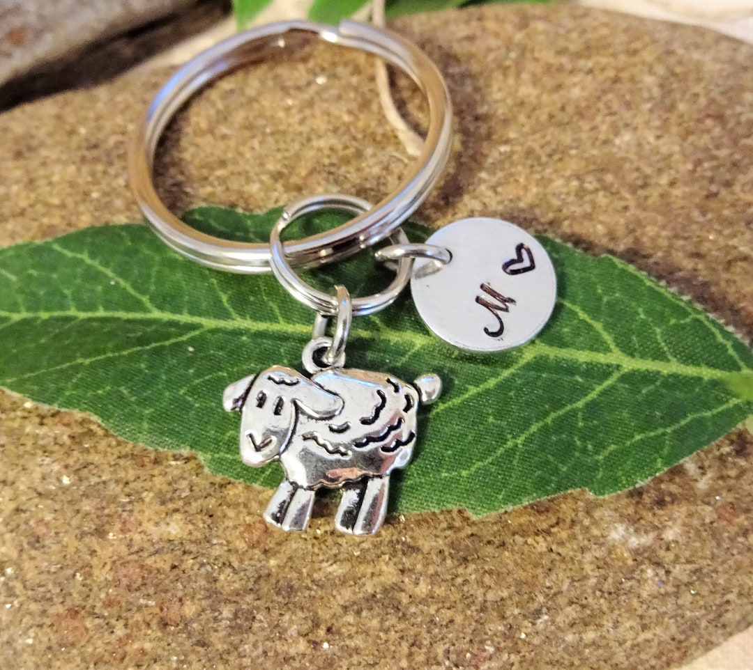LAMB SHEEP KEYCHAIN in Silver Tone Personalized With Initial Charm ...