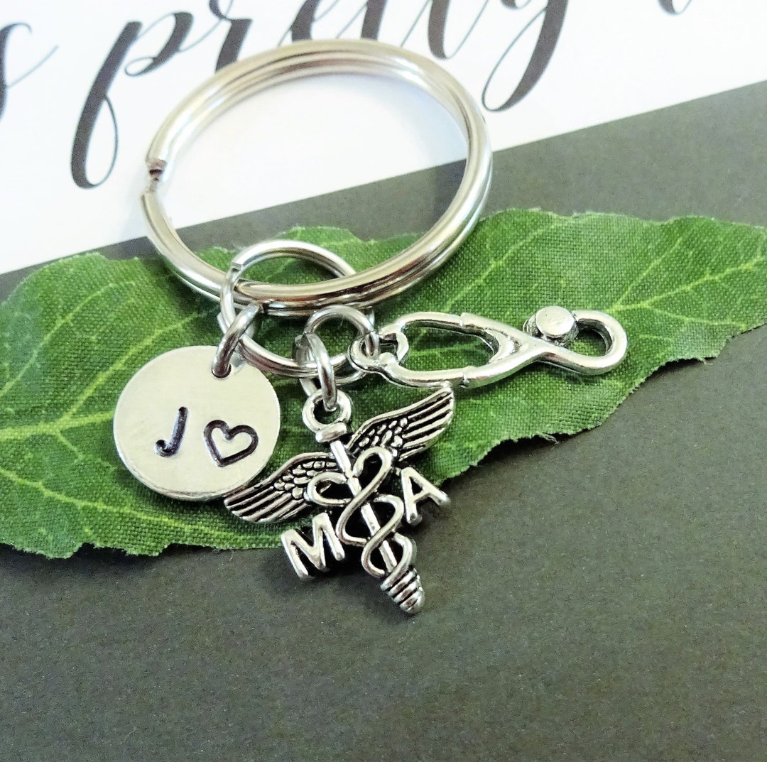 MA KEYCHAIN Personalized With Initial Charm Stethoscope, Caduceus ...