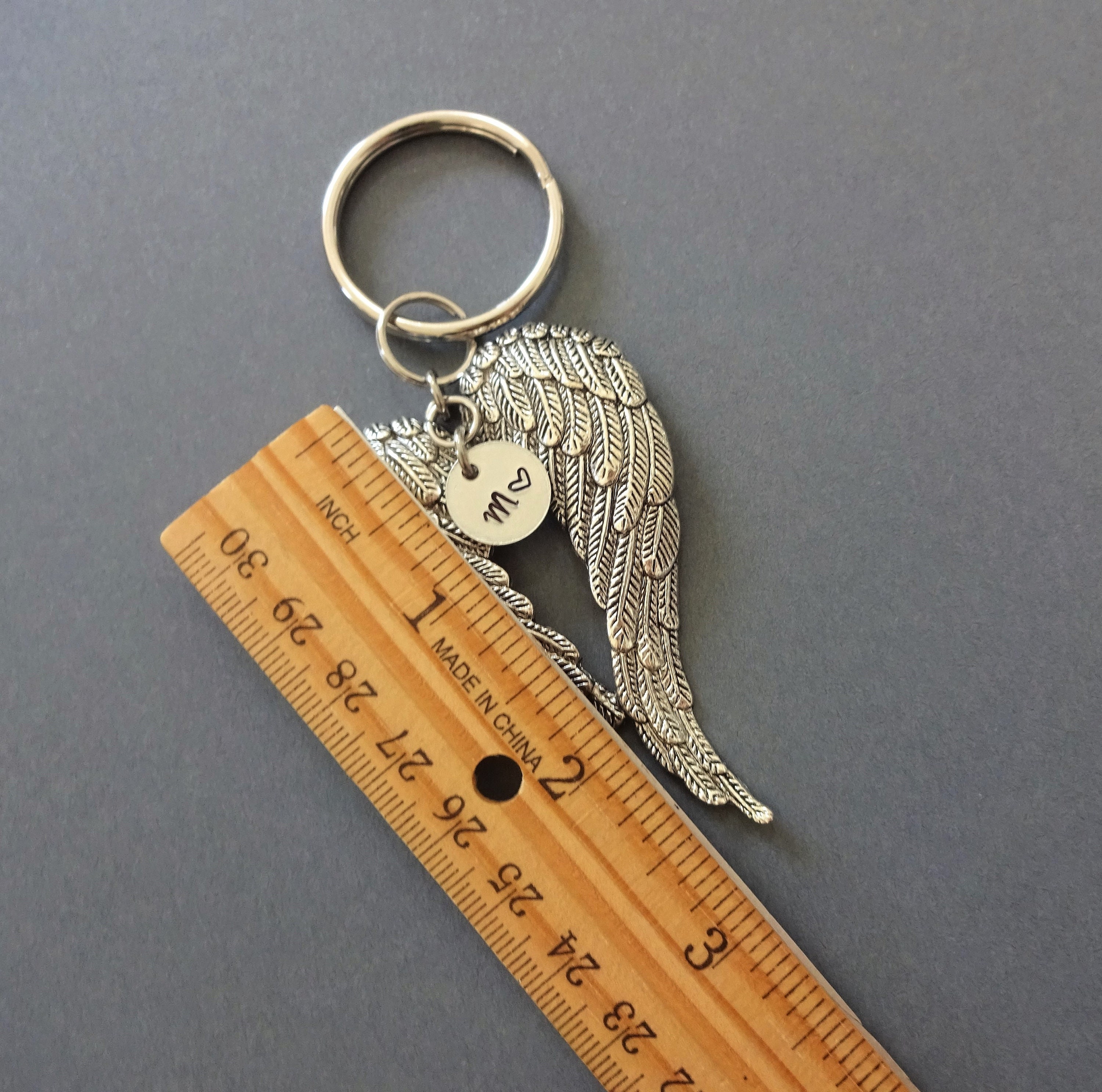 Large ANGEL WINGS KEYCHAIN Personalized With Initial Charm - Etsy