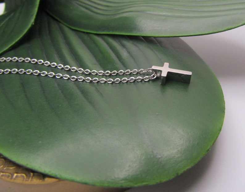 Small Stainless Steel CROSS NECKLACE - Delicate Minimalist 13mm (1/2 ...