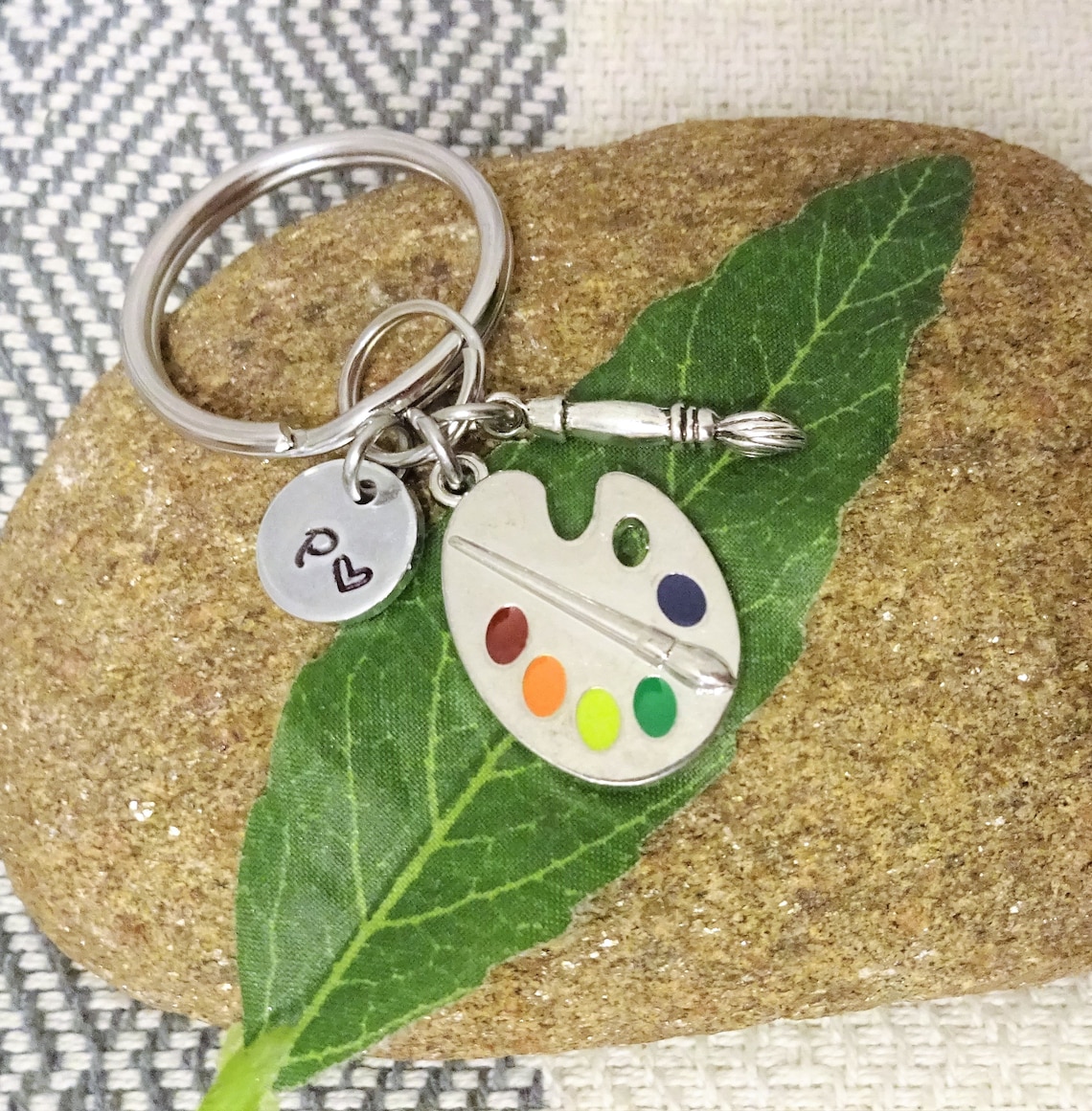 ART PAINT PALETTE Keychain Personalized With Initial Charm -1 Inch X 3/ ...
