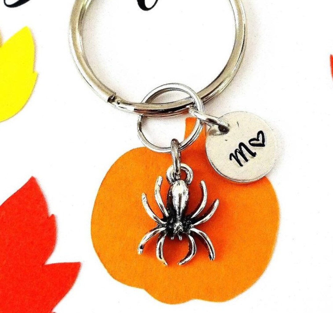 SPIDER KEYCHAIN Personalized With Initial Charm - Little Spider 5/8 ...