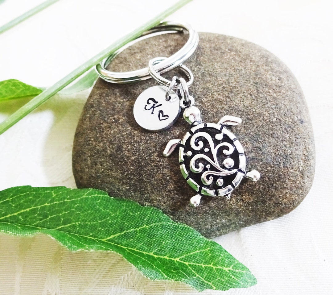 FILIGREE TURTLE KEYCHAIN Personalized With Initial Charm - Keychain ...