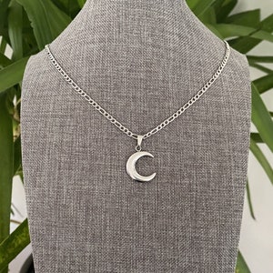 Unisex Stainless Steel 3D CRESCENT MOON (23x17mm) Necklace on Figaro ...