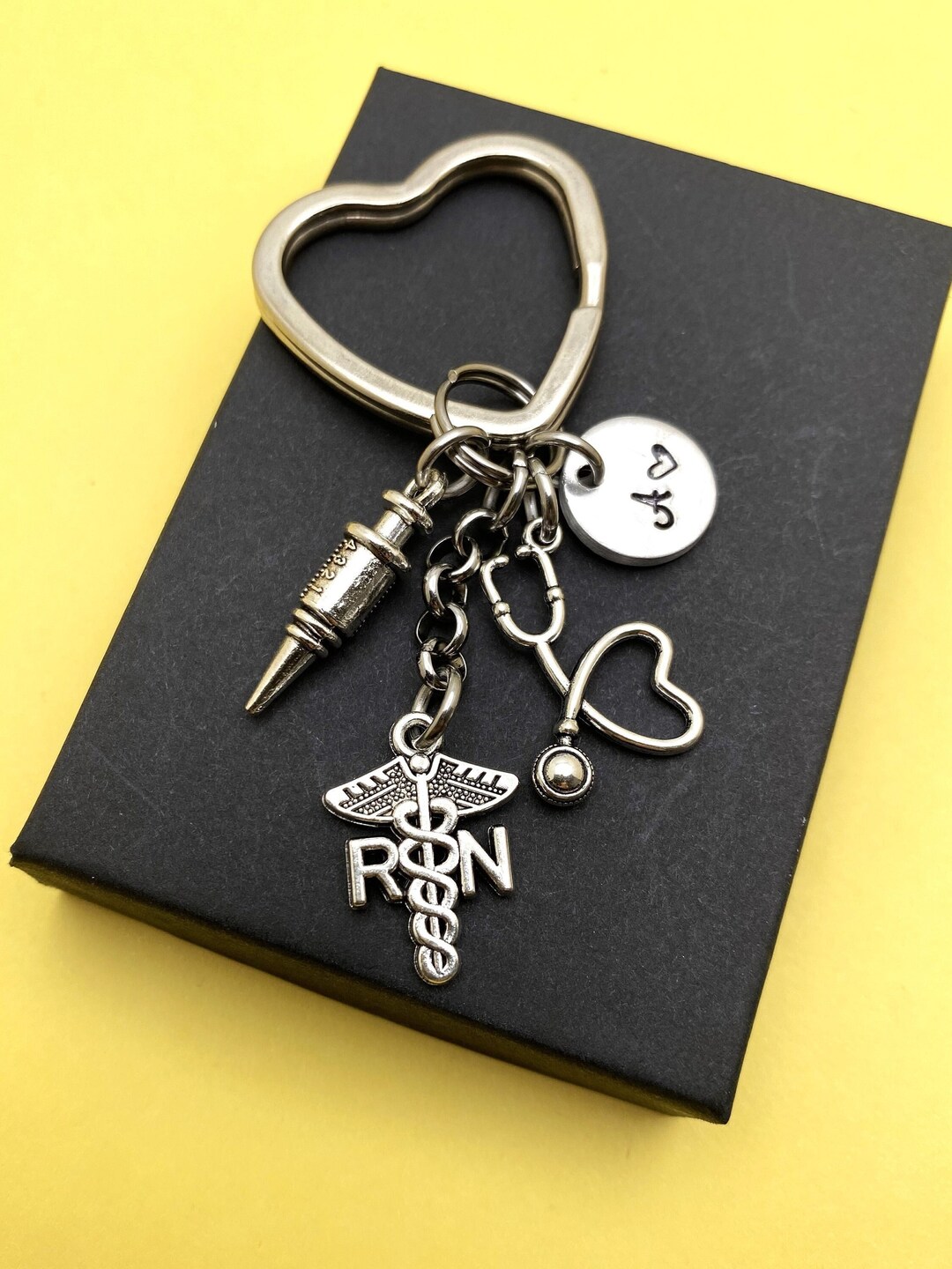 RN & Heart STETHOSCOPE Keychain Personalized W Initial Charm - Etsy