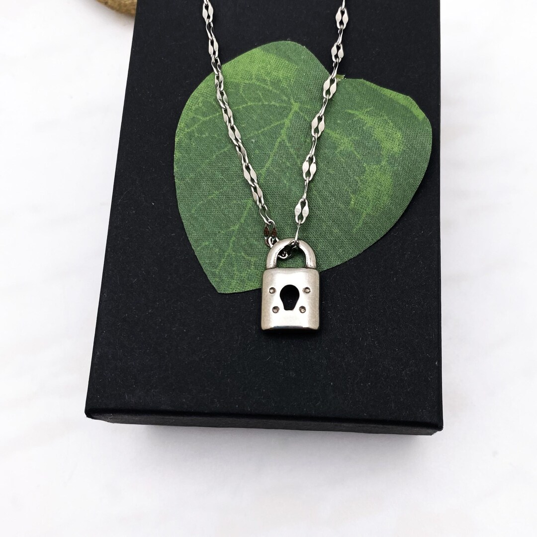 Stainless Steel Small LOCK NECKLACE on a 2mm Lip/ Mirror Chain - All ...
