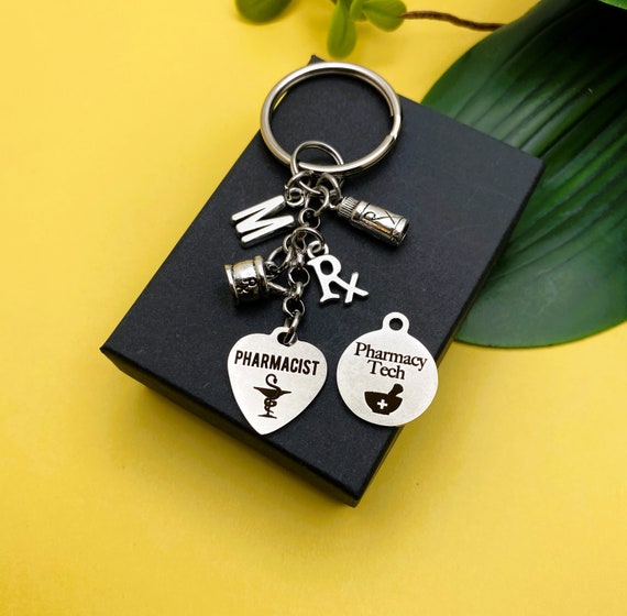 PHARMACIST KEYCHAIN Personalized With Initial Charm Mortar & - Etsy