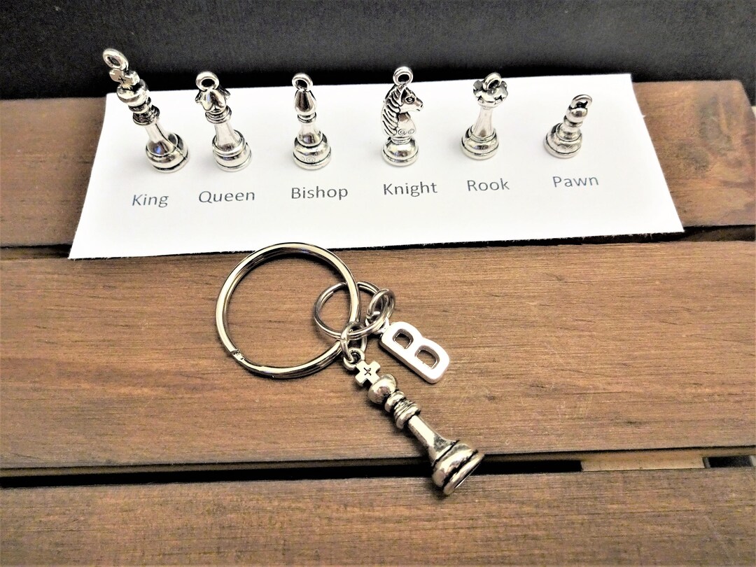 3D CHESS KEYCHAIN Personalized With Initial Charm in Silver Tone ...