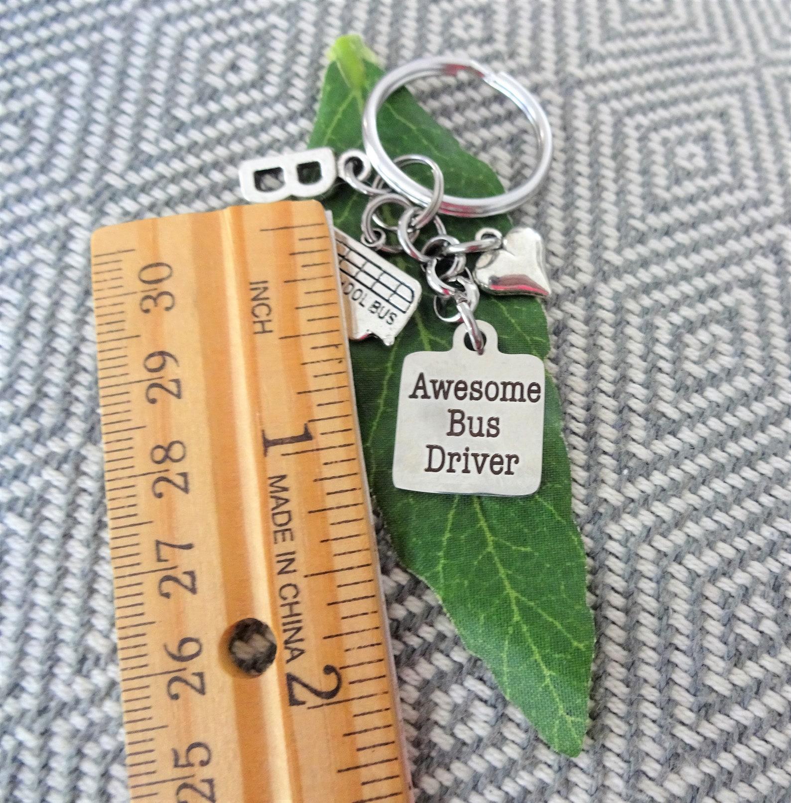AWESOME SCHOOL BUS Driver Keychain Personalized With Initial Charm and ...