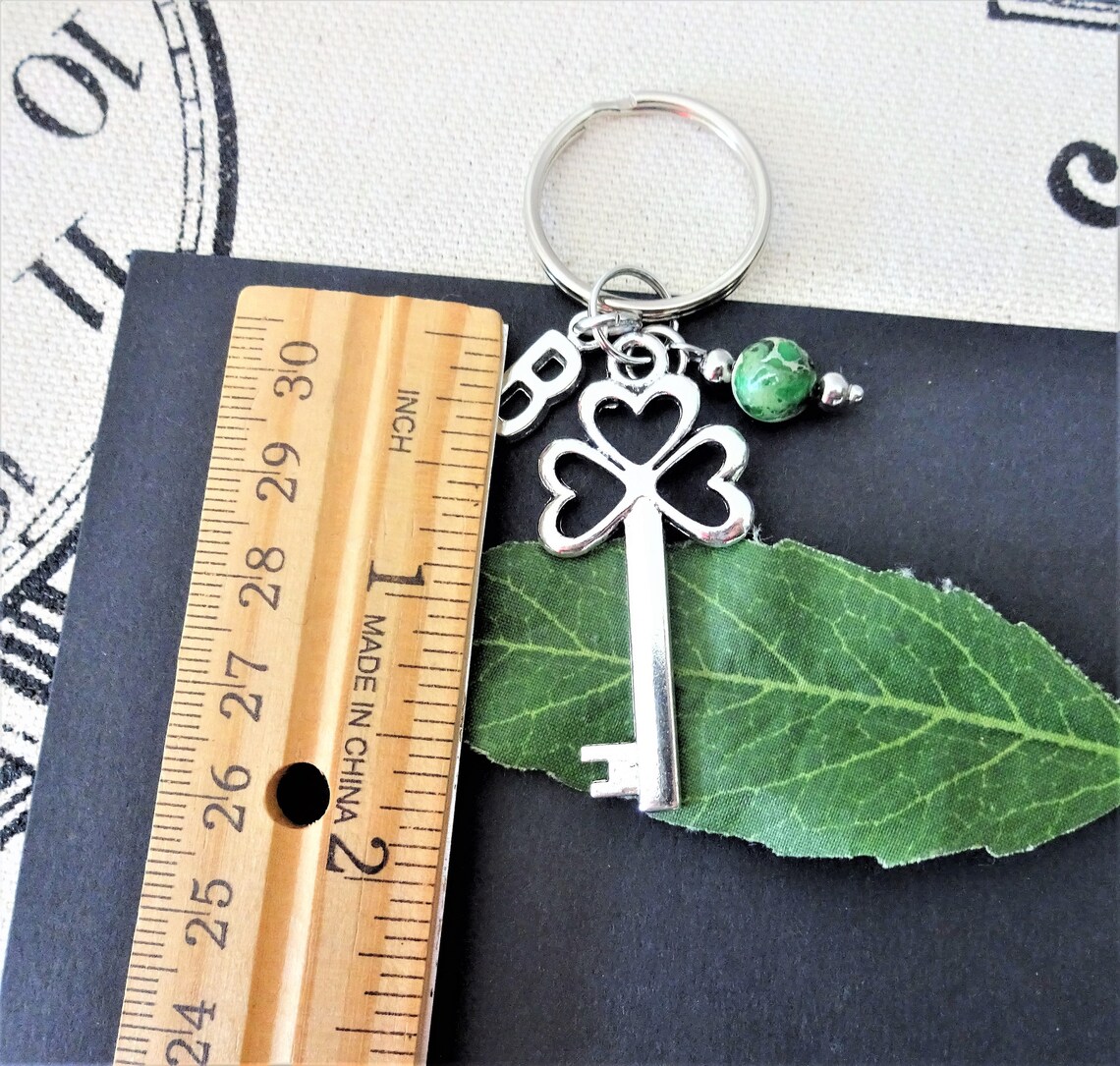 HEART CLOVER KEY Keychain With Imperial Jasper Dangle & - Etsy