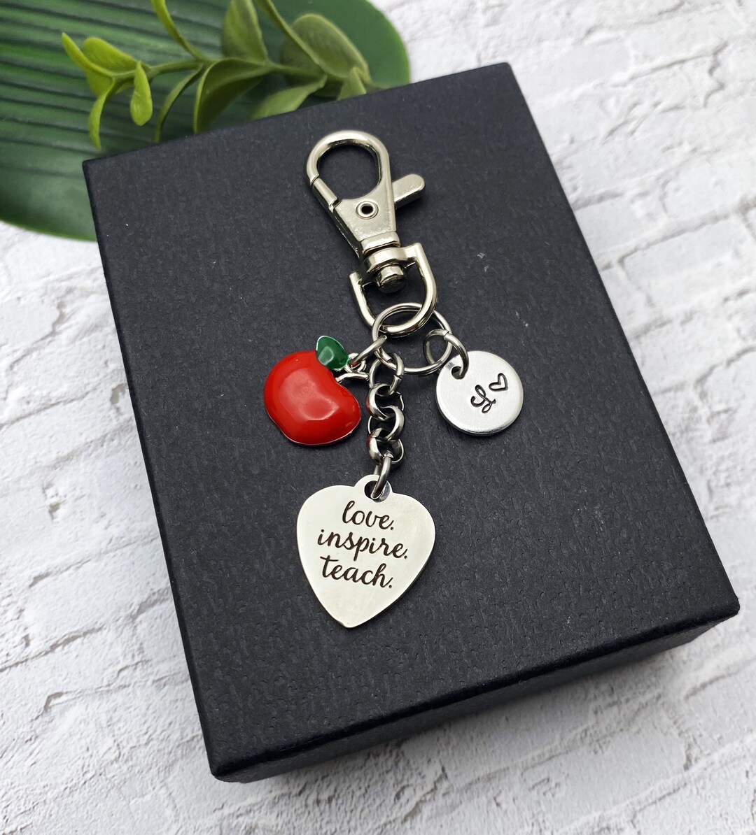 Gift for TEACHER KEYCHAIN "love, Inspire, Teach" W Initial Charm and ...