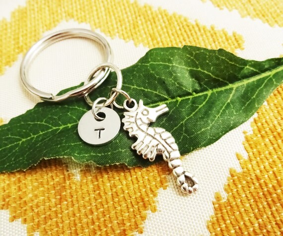 SEAHORSE KEYCHAIN Personalized With Initial Charm Beach | Etsy
