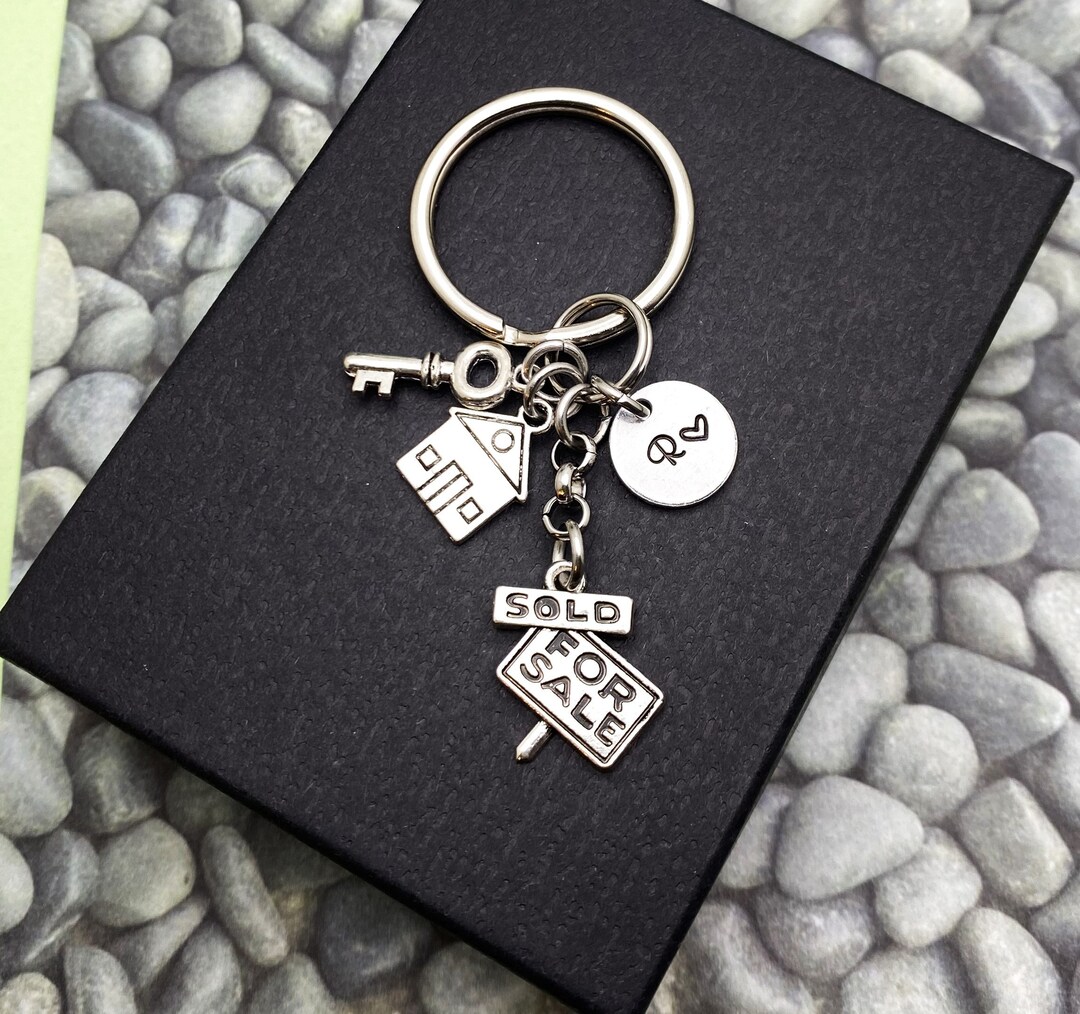 REALTOR KEYCHAIN Personalized With Initial Charm - Sold Sign, Key ...