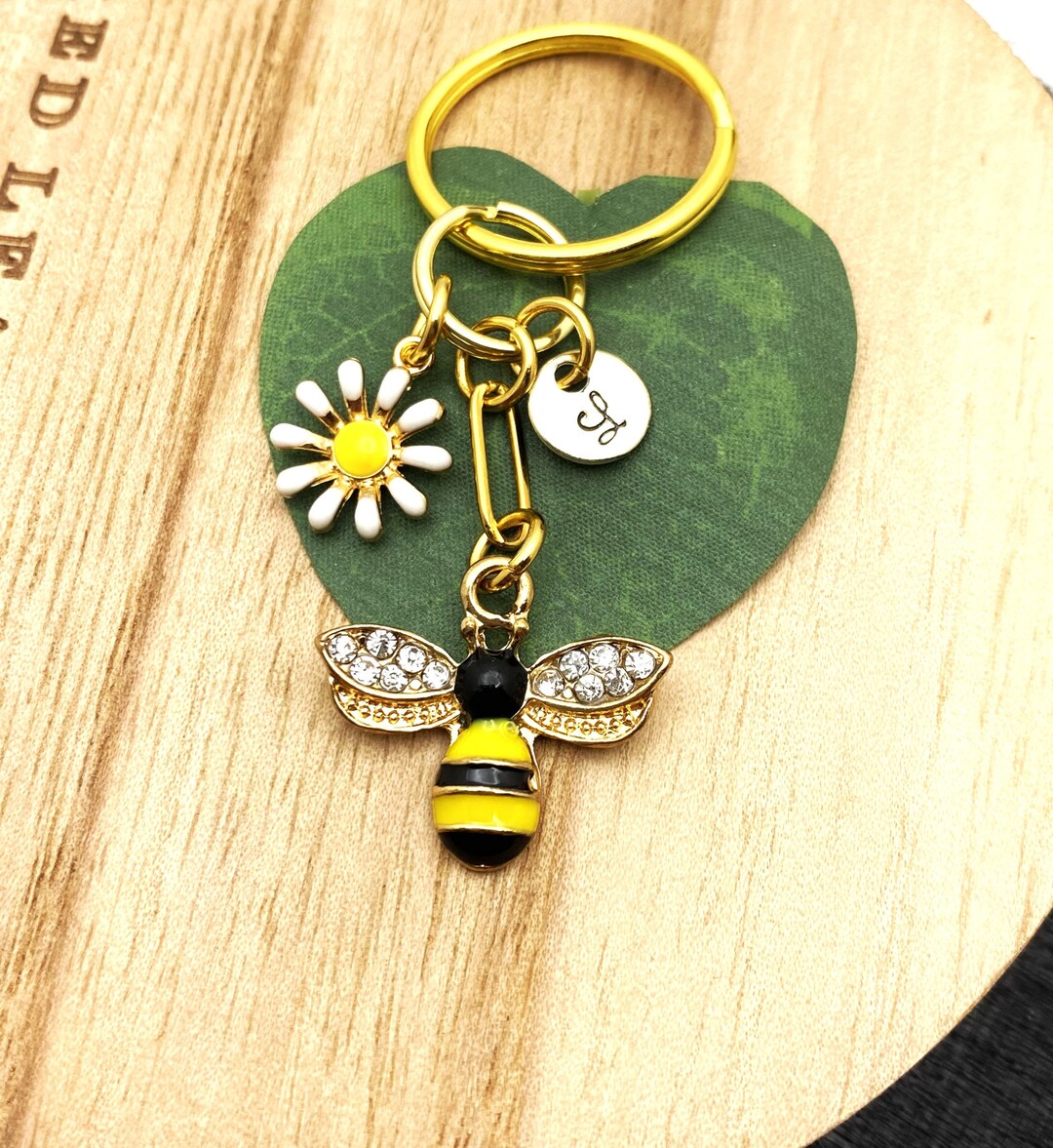 DAISY and Bumble BEE KEYCHAIN Personalized With Initial Charm - White ...