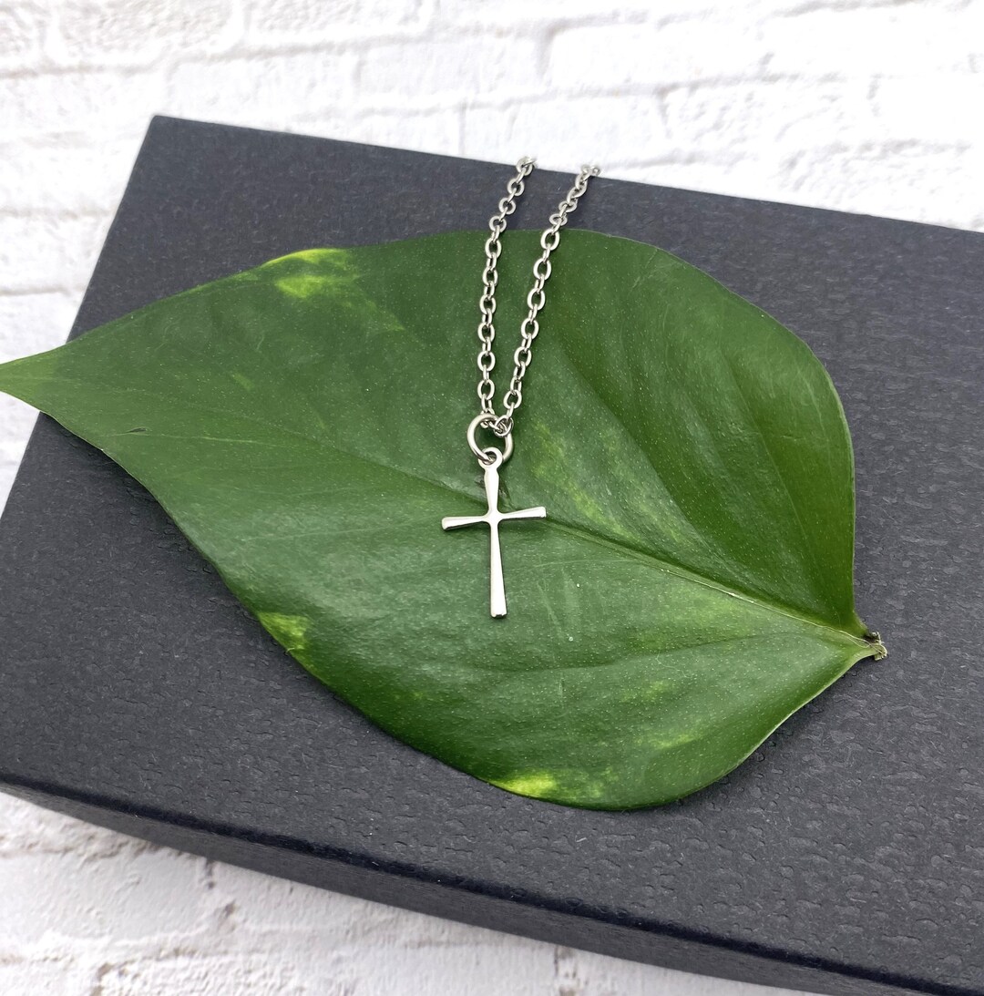 Stainless Steel MINIMALIST CROSS NECKLACE - 17mm Small Skinny Cross ...