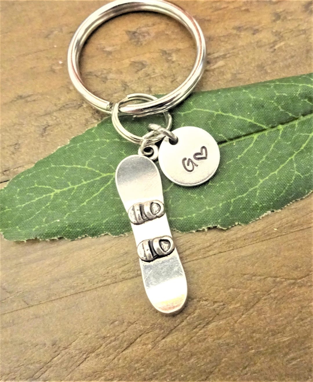 3d SNOWBOARD KEYCHAIN Personalized With Hand Stamped Initial Charm ...