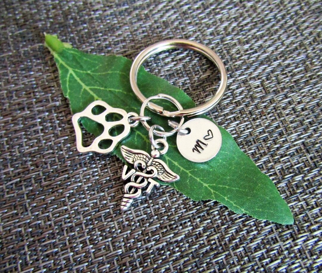 VET TECH KEYCHAIN & Paw Charm Personalized With Initial Charm - Vet ...