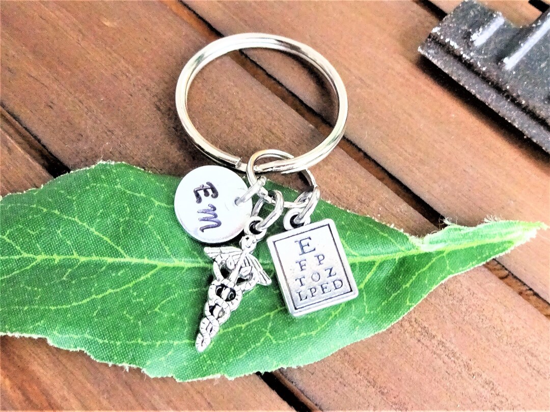 EYE CHART & CADUCEUS Keychain Personalized With Initial Charm ...